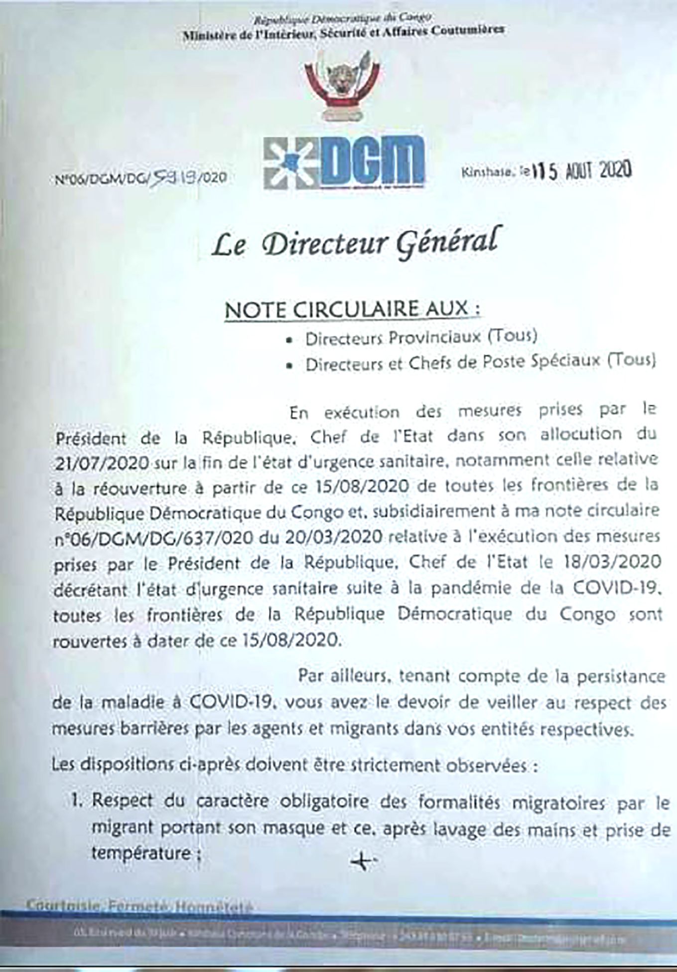 DGM : Des dispositions à observer pour freiner la propagation du covid ...